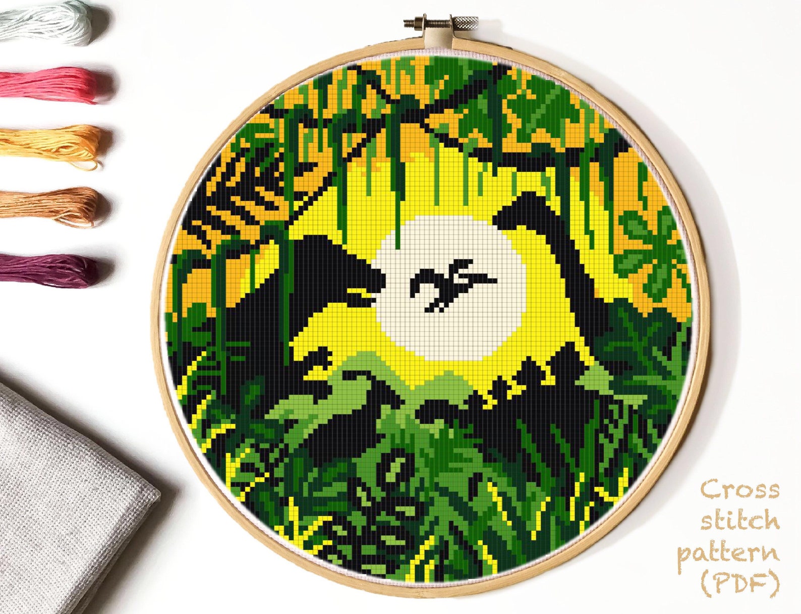 Dinosaurs Cross Stitch Pattern, Tropical Cross Stitch, Landscape ...