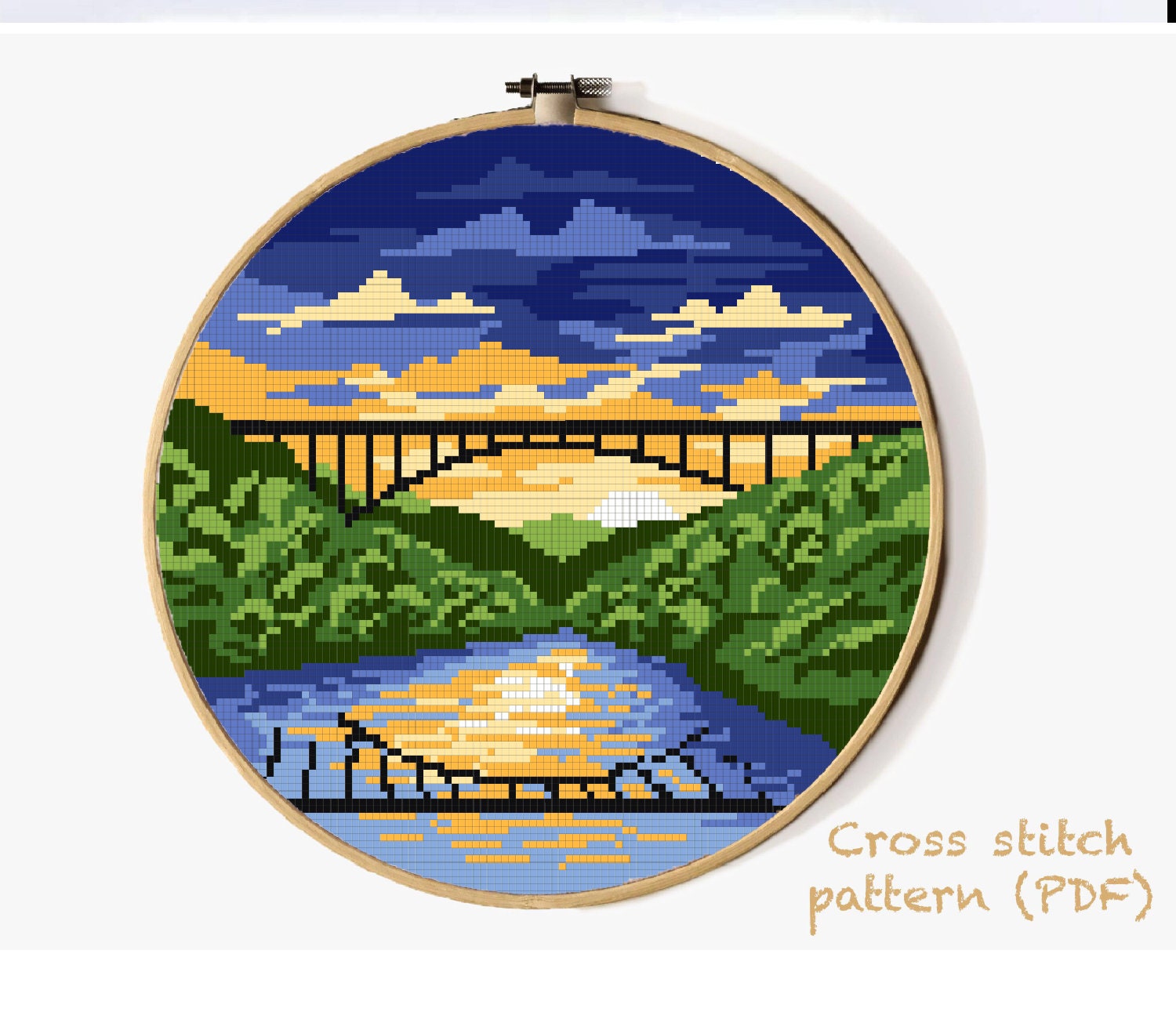 New River Gorge National Park Modern Cross Stitch Pattern | Etsy