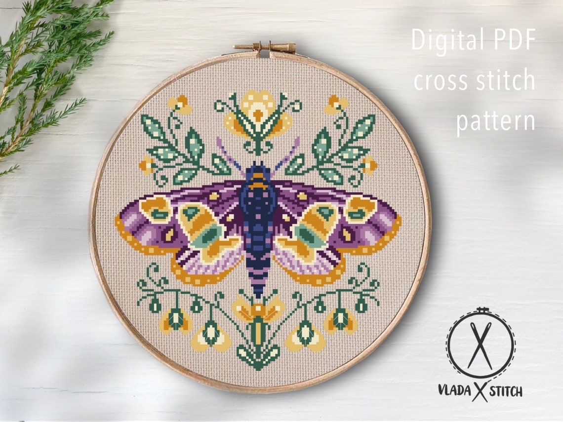 Moths Modern Cross Stitch Pattern Insect Cross Stitch - Etsy