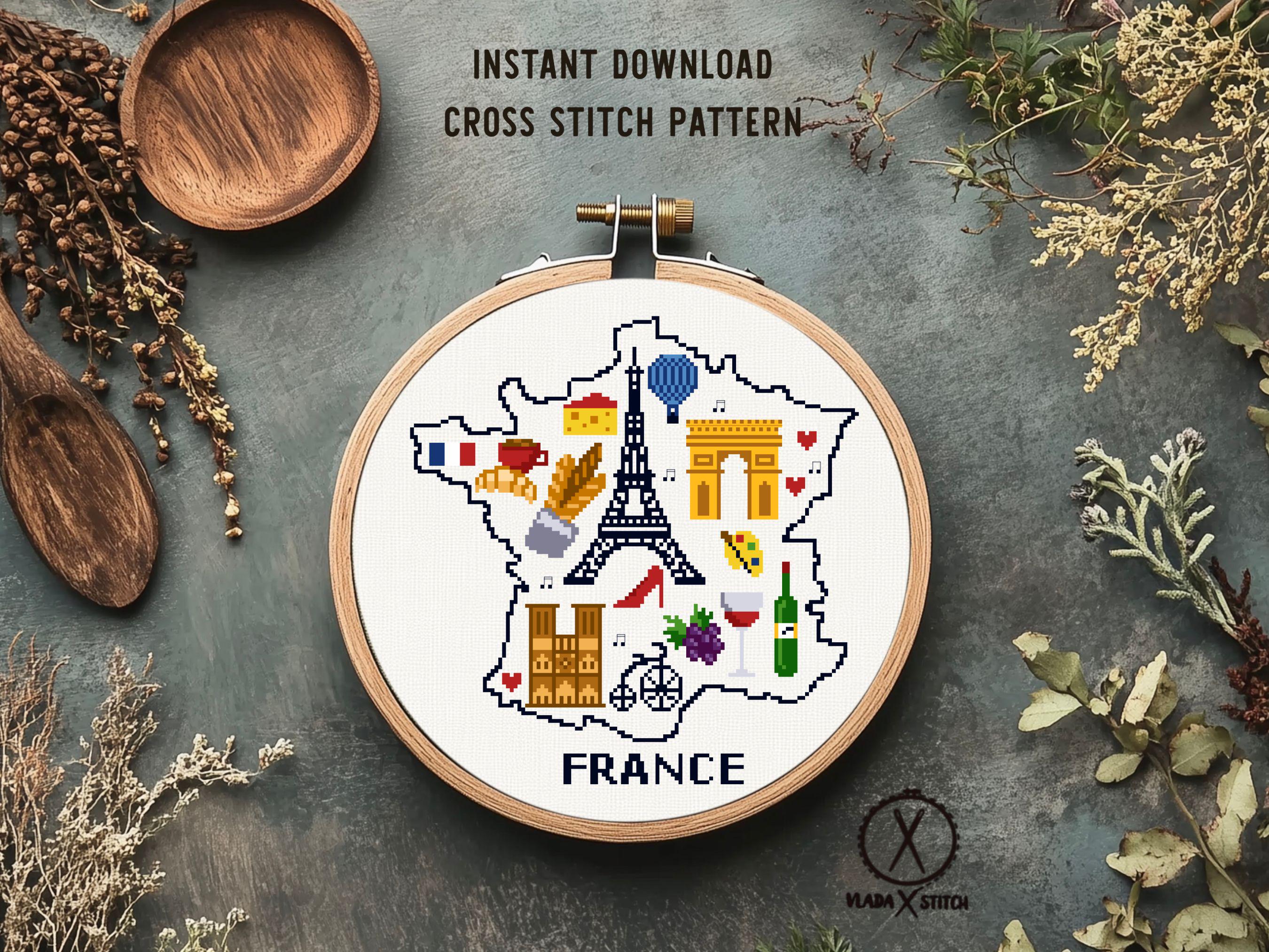 France Silhouette Cross Stitch Pattern, Modern Hoop Art (PDF Download ...