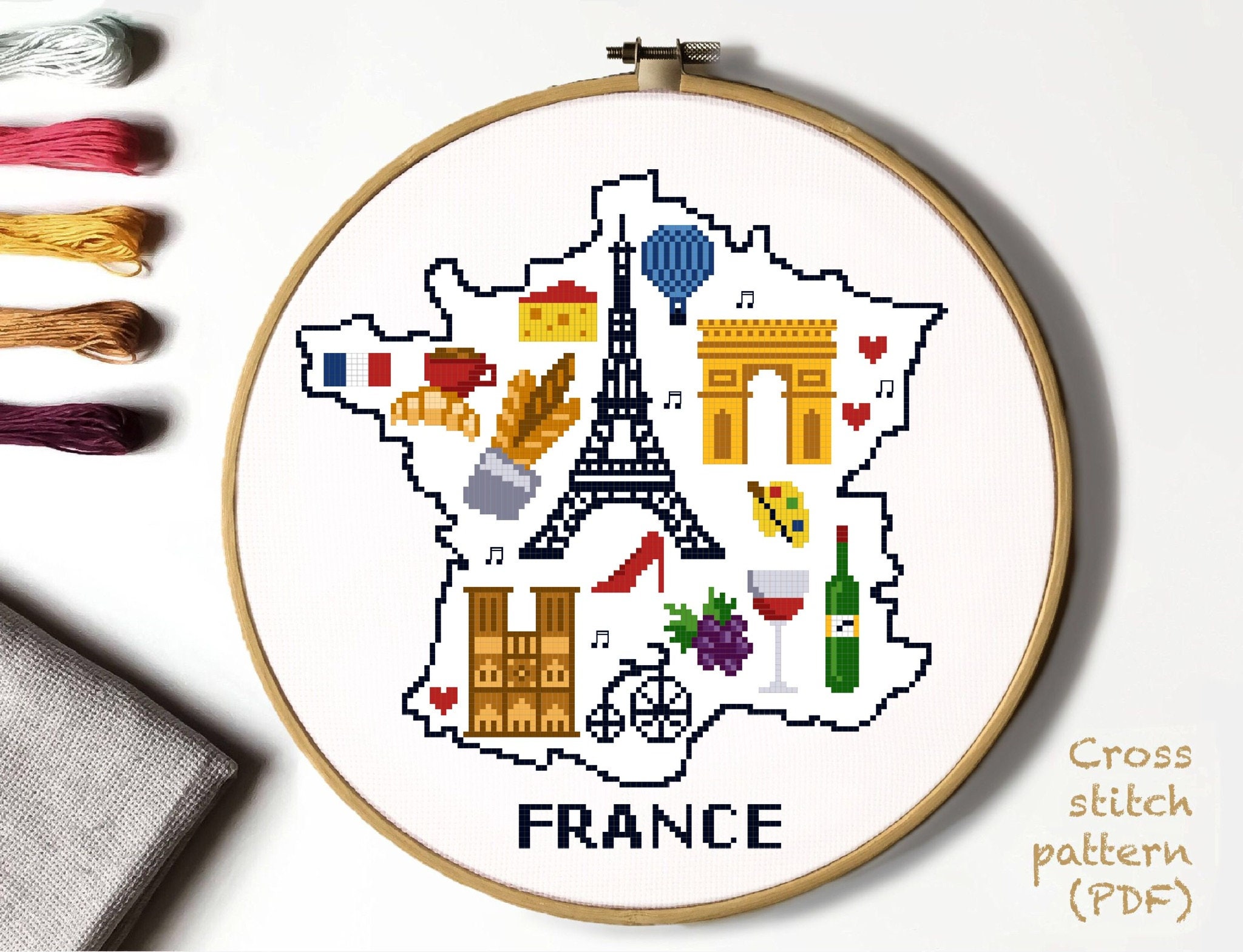 France Silhouette Modern Cross Stitch Pattern Nature Easy | Etsy