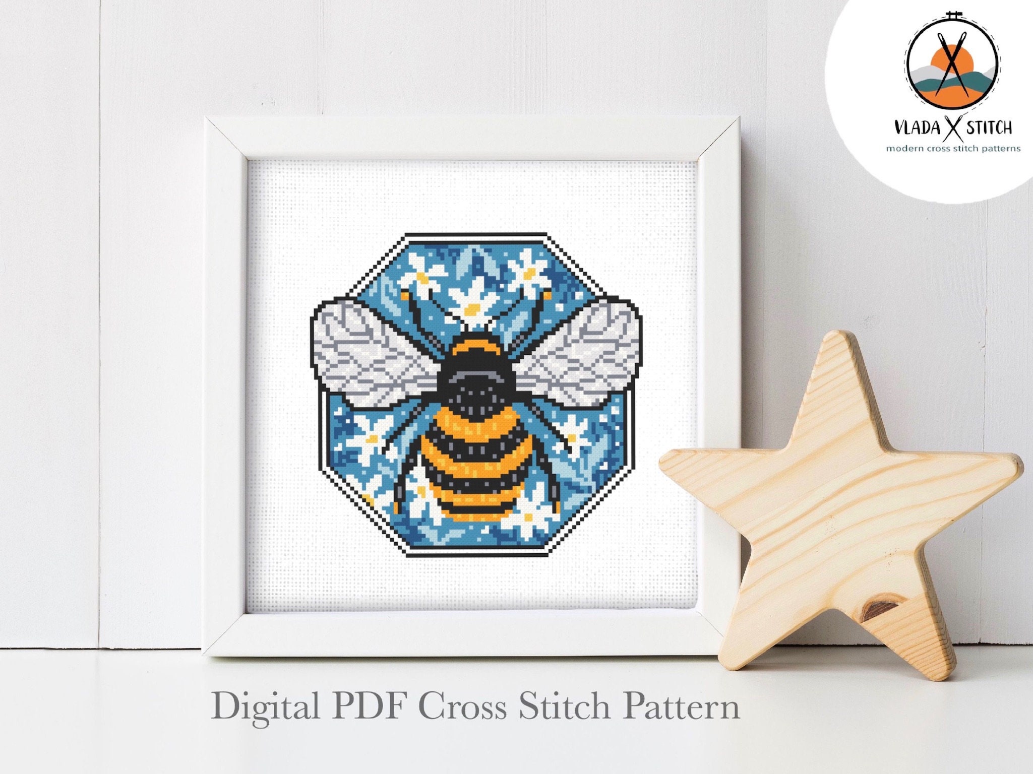 Honey Bee Modern Cross Stitch Pattern Flowers Insect Counted - Etsy