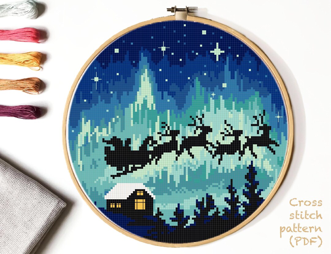 Northern Lights Modern Cross Stitch Pattern, Christmas Cross Stitch ...