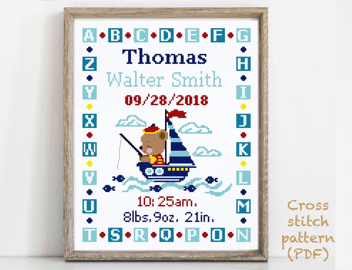 Baby Birth Announcement Modern Cross Stitch Pattern Boy Girl - Etsy