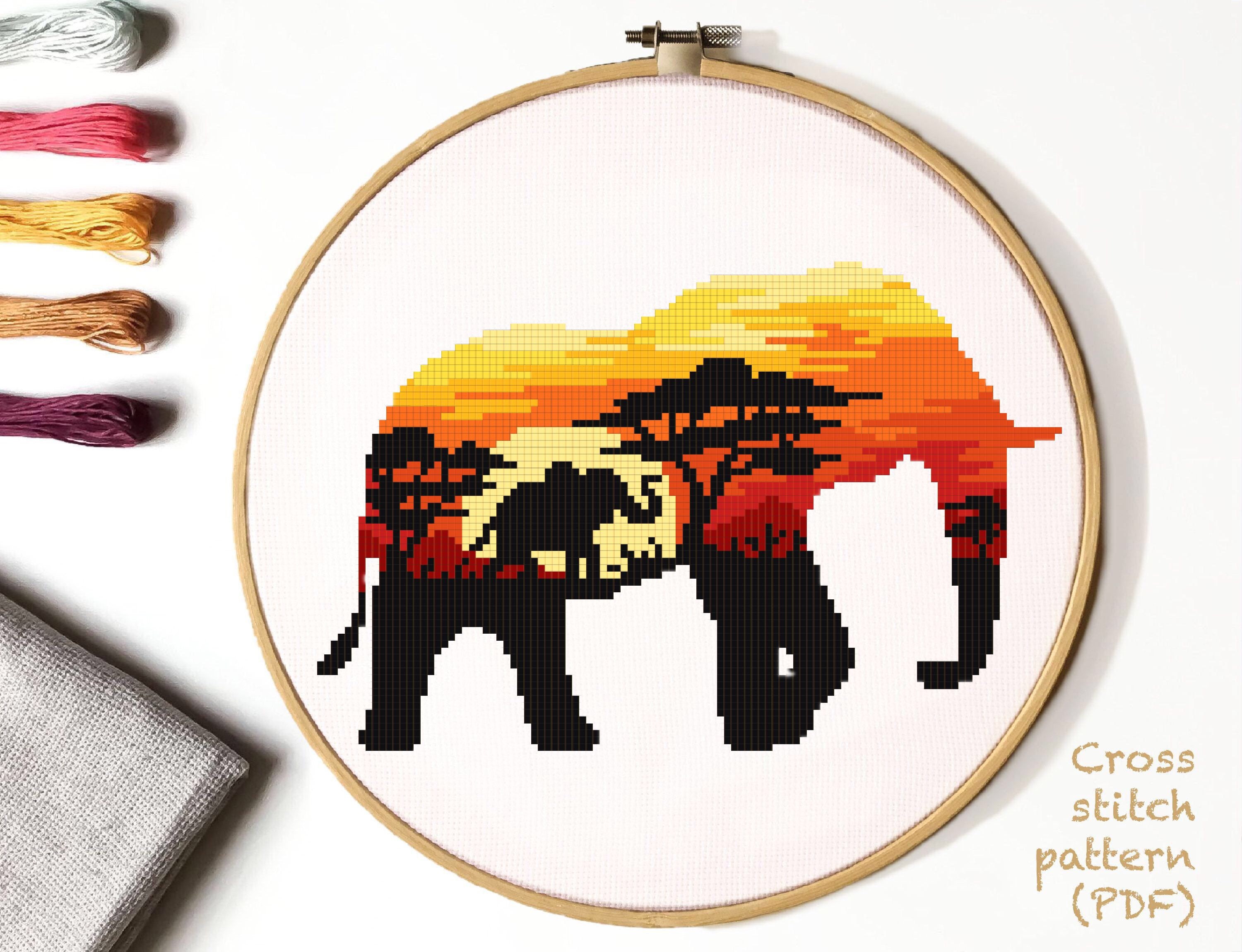 Elephant Cross Stitch Pattern Landscape Counted Cross Stitch | Etsy