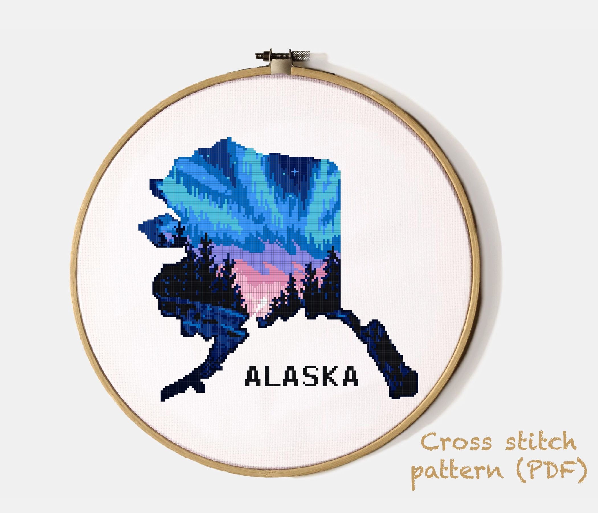 Alaska State US Modern Cross Stitch Pattern Northern Lights - Etsy