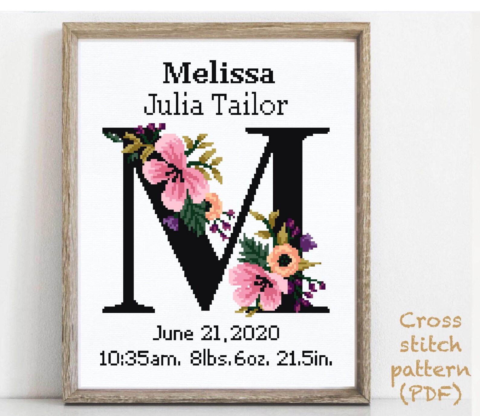 Letter M Birth Announcement Modern Cross Stitch Pattern Baby - Etsy