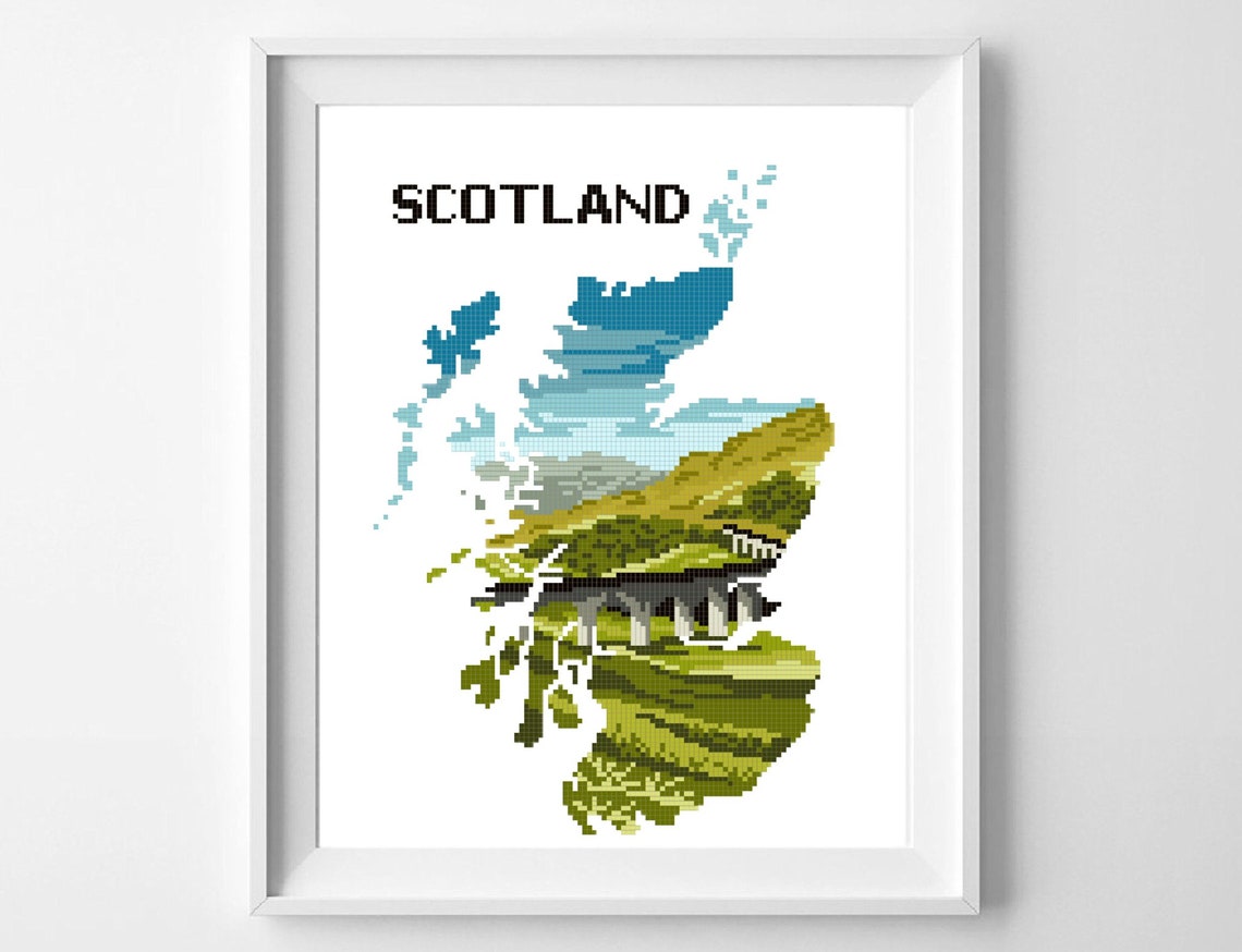 Scotland Silhouette Modern Cross Stitch Pattern, Country, Nature Easy ...