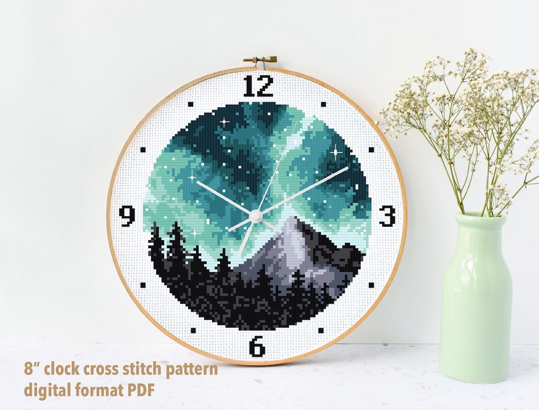 Modern Clock Cross Stitch Pattern, Landscape Design (PDF) - Etsy