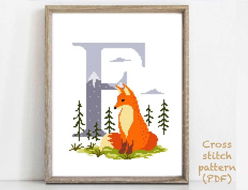 Letter F Modern Cross Stitch Pattern Fox easy counted cross | Etsy