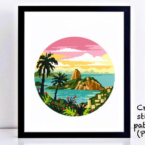 Brazil, Rio De Janeiro Modern Cross Stitch Pattern, Sugar Loaf, Pao De ...