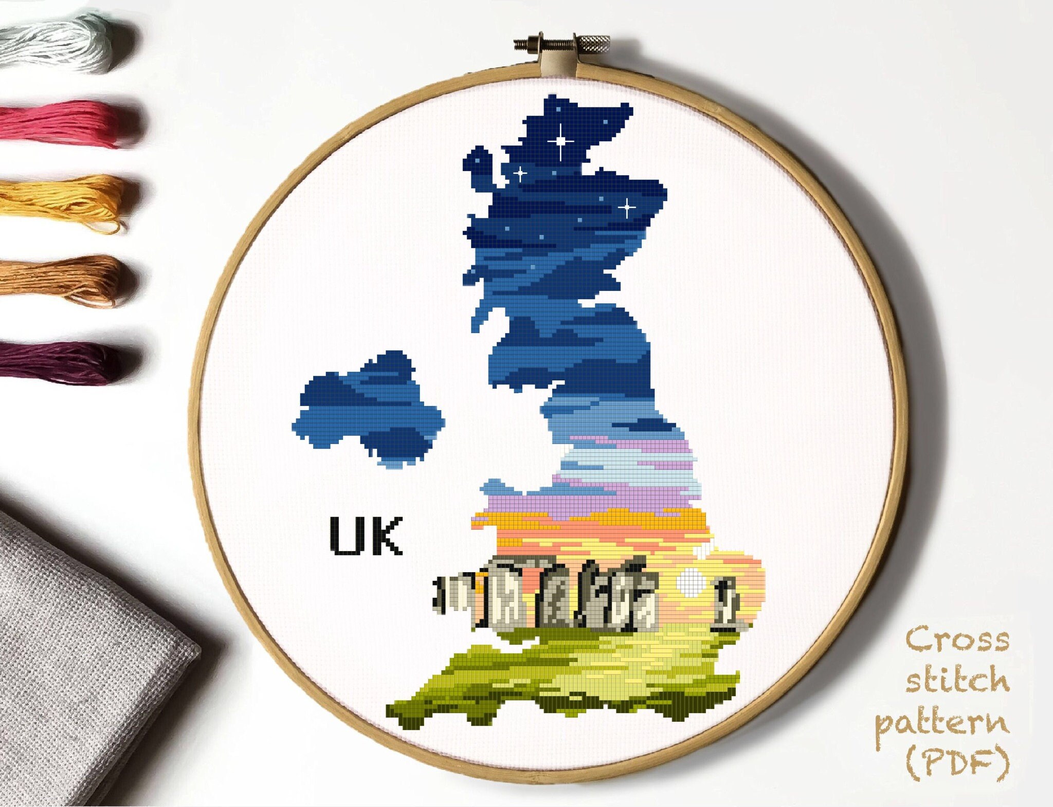 United Kingdom Modern Cross Stitch Pattern Country Nature | Etsy