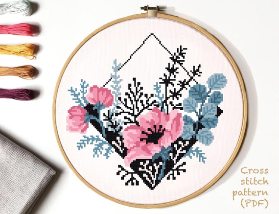 Floral Modern Cross Stitch Pattern flower counted cross | Etsy