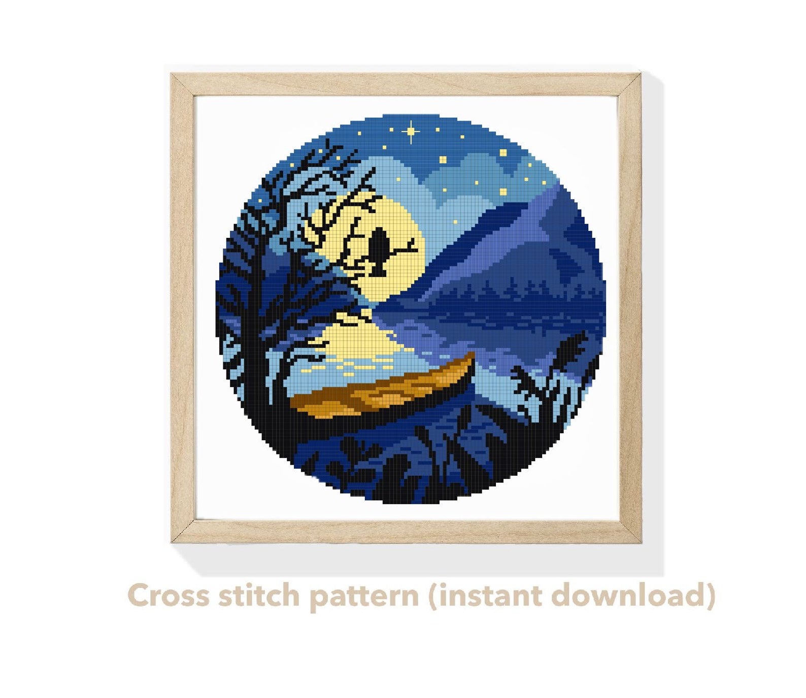 Night Landscape Cross Stitch Pattern moon counted cross | Etsy