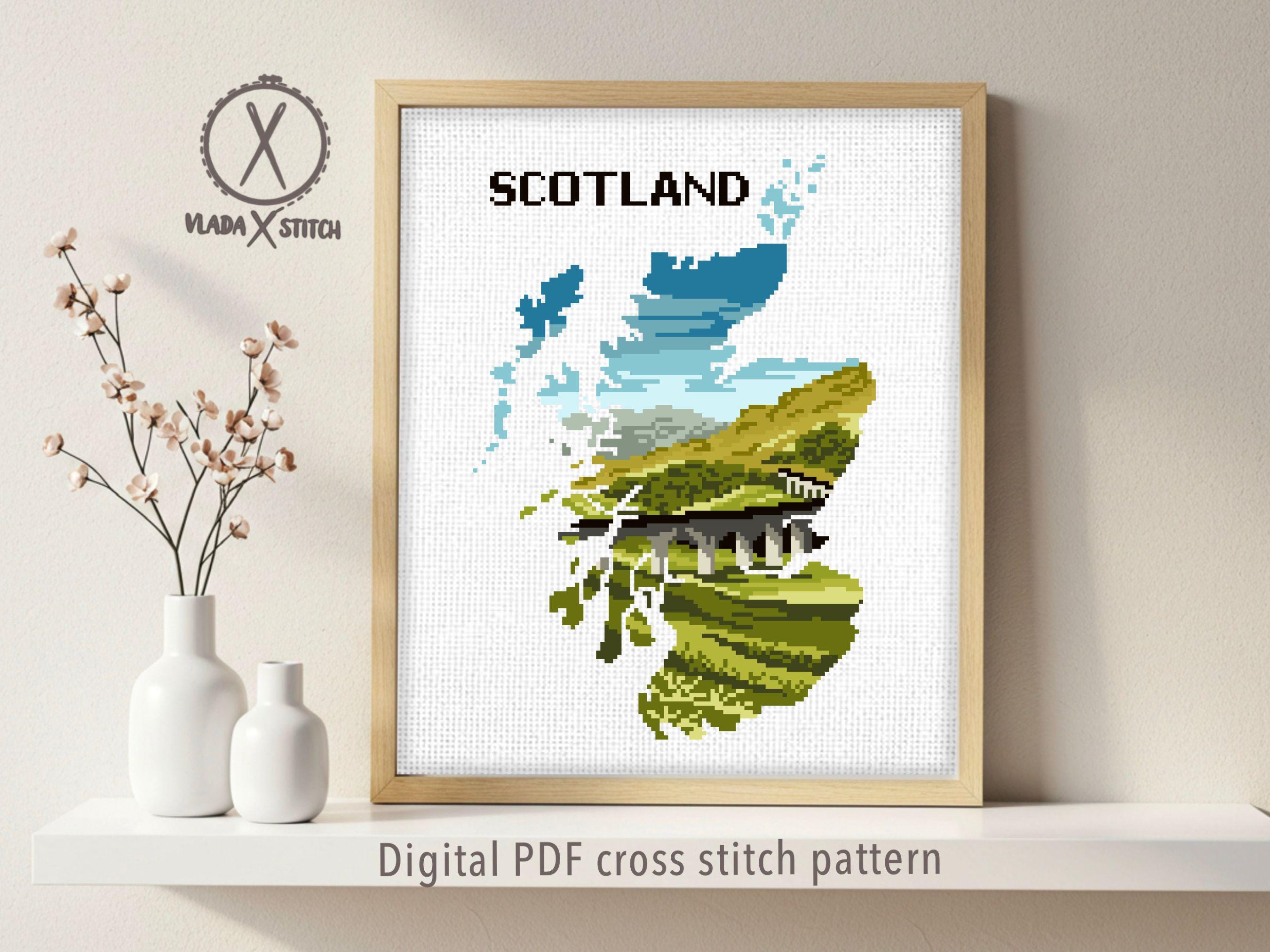 Scotland Silhouette Modern Cross Stitch Pattern, Country, Nature Easy ...