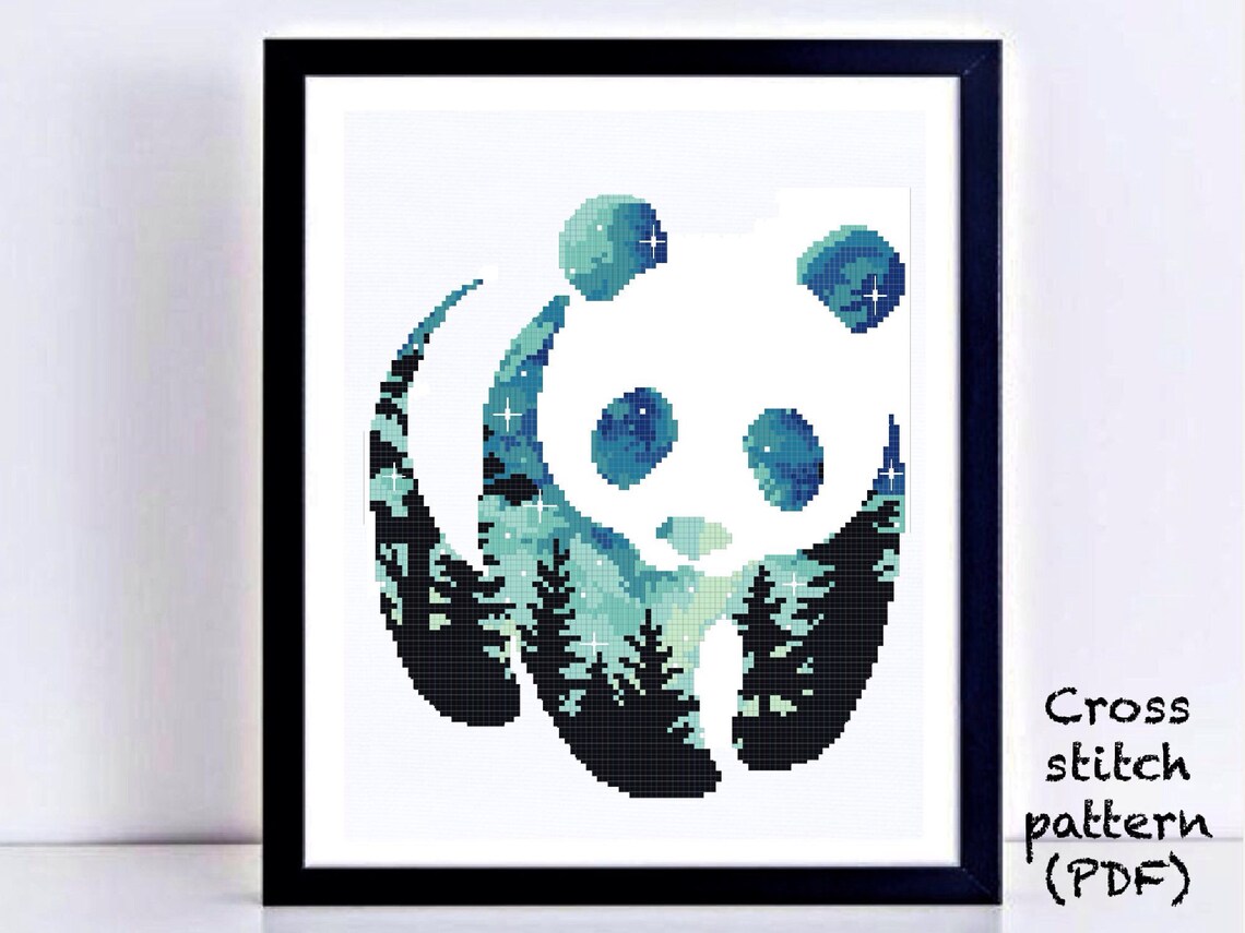 Panda Cross Stitch Pattern Modern Forest Landscape Animal | Etsy