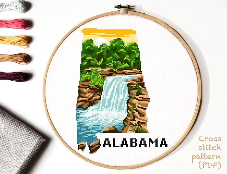 Alabama state Modern Cross Stitch Pattern Little RiverCanyon | Etsy