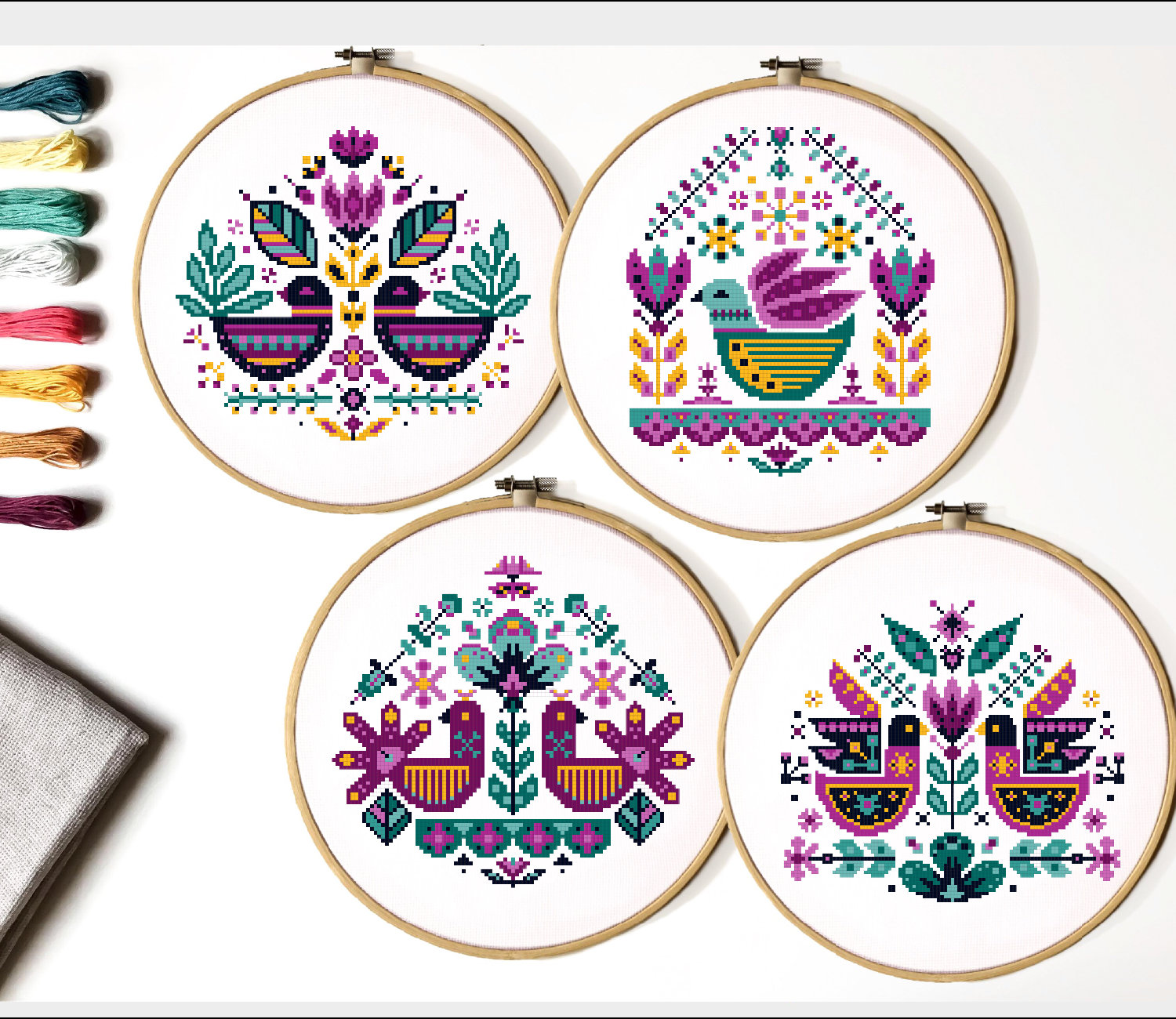 Set of 4 Floral Modern Cross Stitch Pattern flower ornament | Etsy