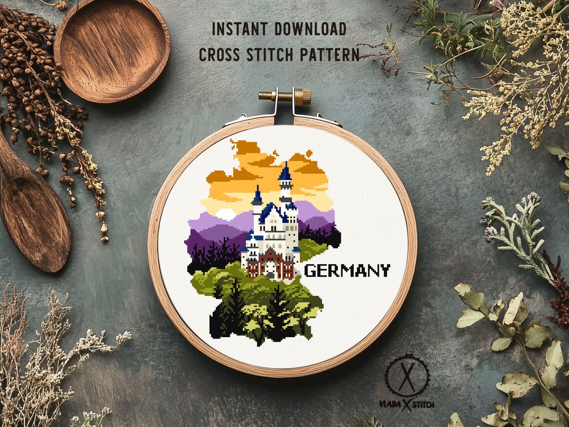 Germany Cross Stitch Pattern, Nature Easy Counted Chart, Mountain ...