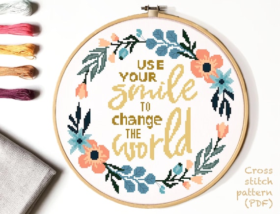 Quote Modern Cross Stitch Pattern Flower Wreath Counted Cross - Etsy