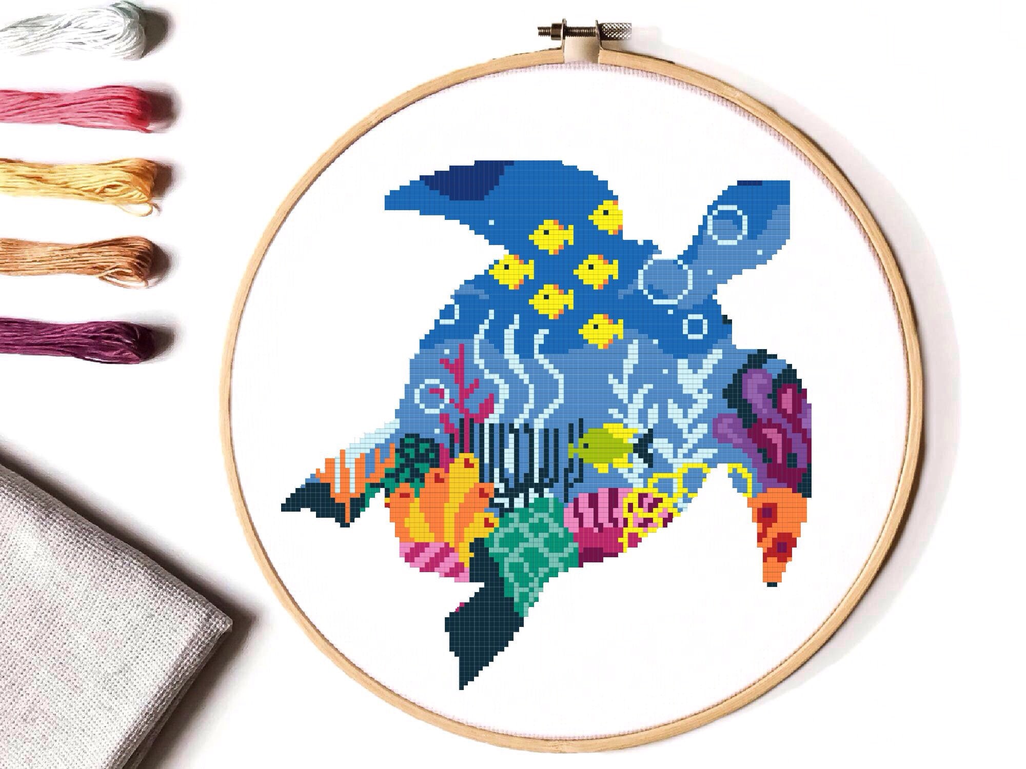 Turtle Modern Cross Stitch Pattern Sea Ocean Cross Stitch - Etsy