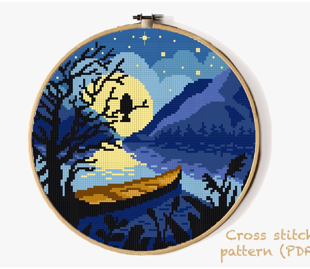Night Landscape Cross Stitch Pattern Moon Counted Cross - Etsy