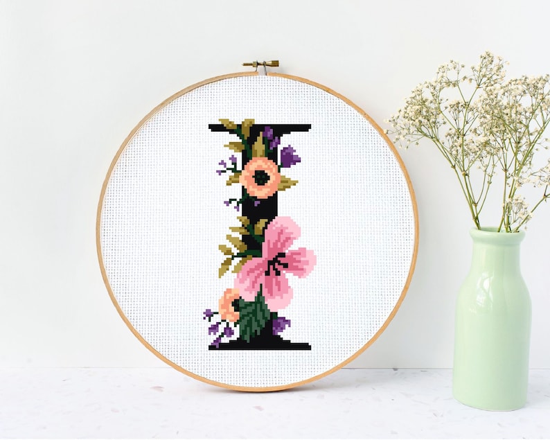 Alphabet Floral Cross Stitch Pattern Flowers Letter Instant - Etsy