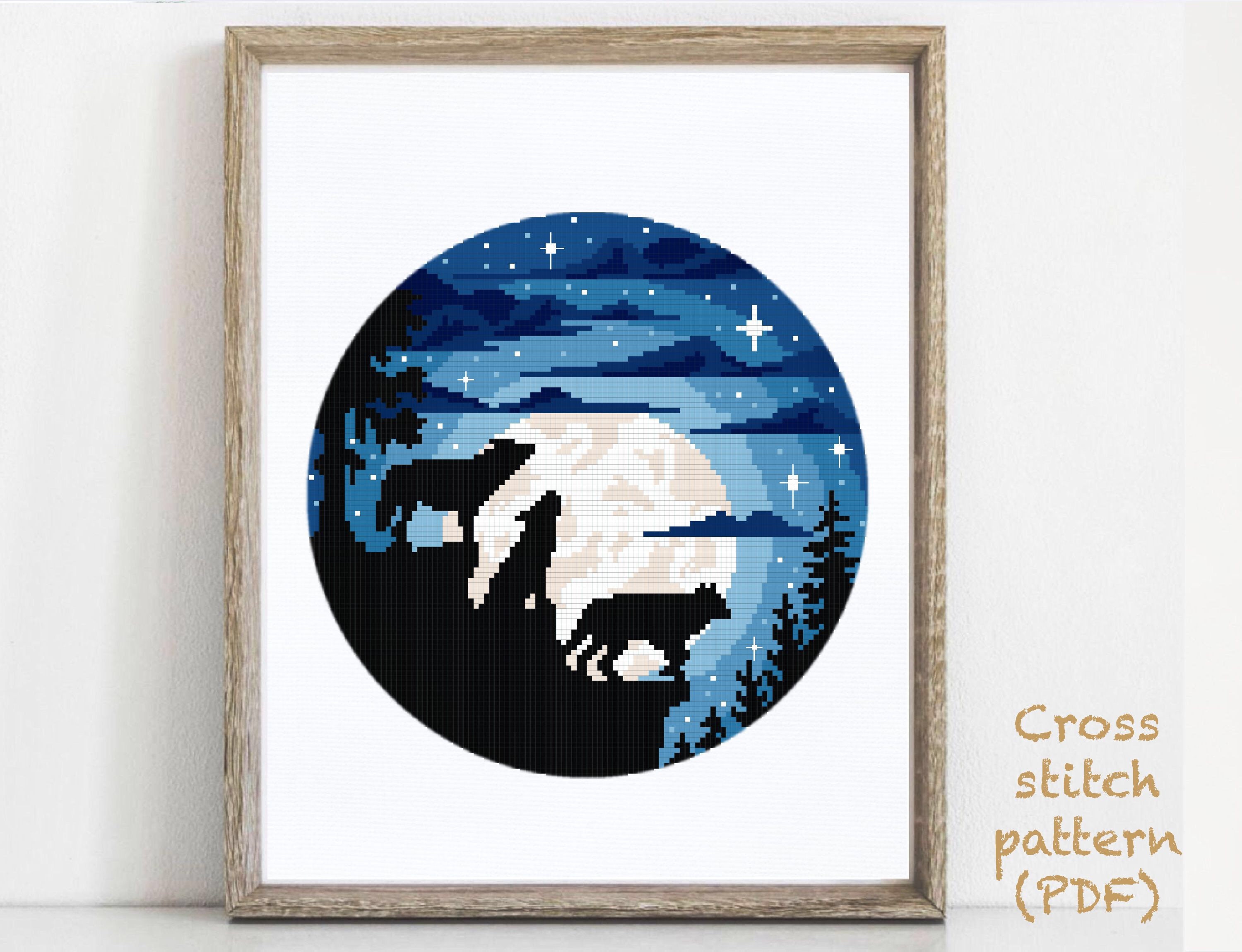 Wolves Cross Stitch Pattern, Easy Counted Cross Stitch Chart, Landscape ...