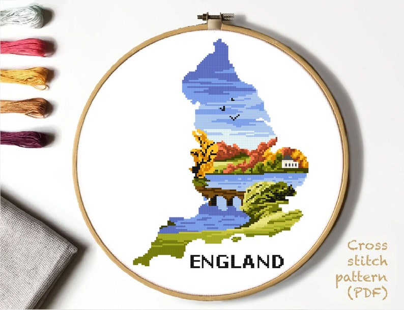 England Modern Cross Stitch Pattern, Great Britain, Country, Landscape ...