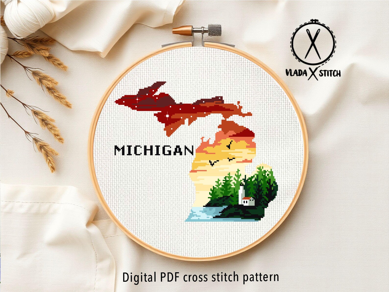 Michigan State Modern Cross Stitch Pattern, Nature Counted Cross Stitch ...