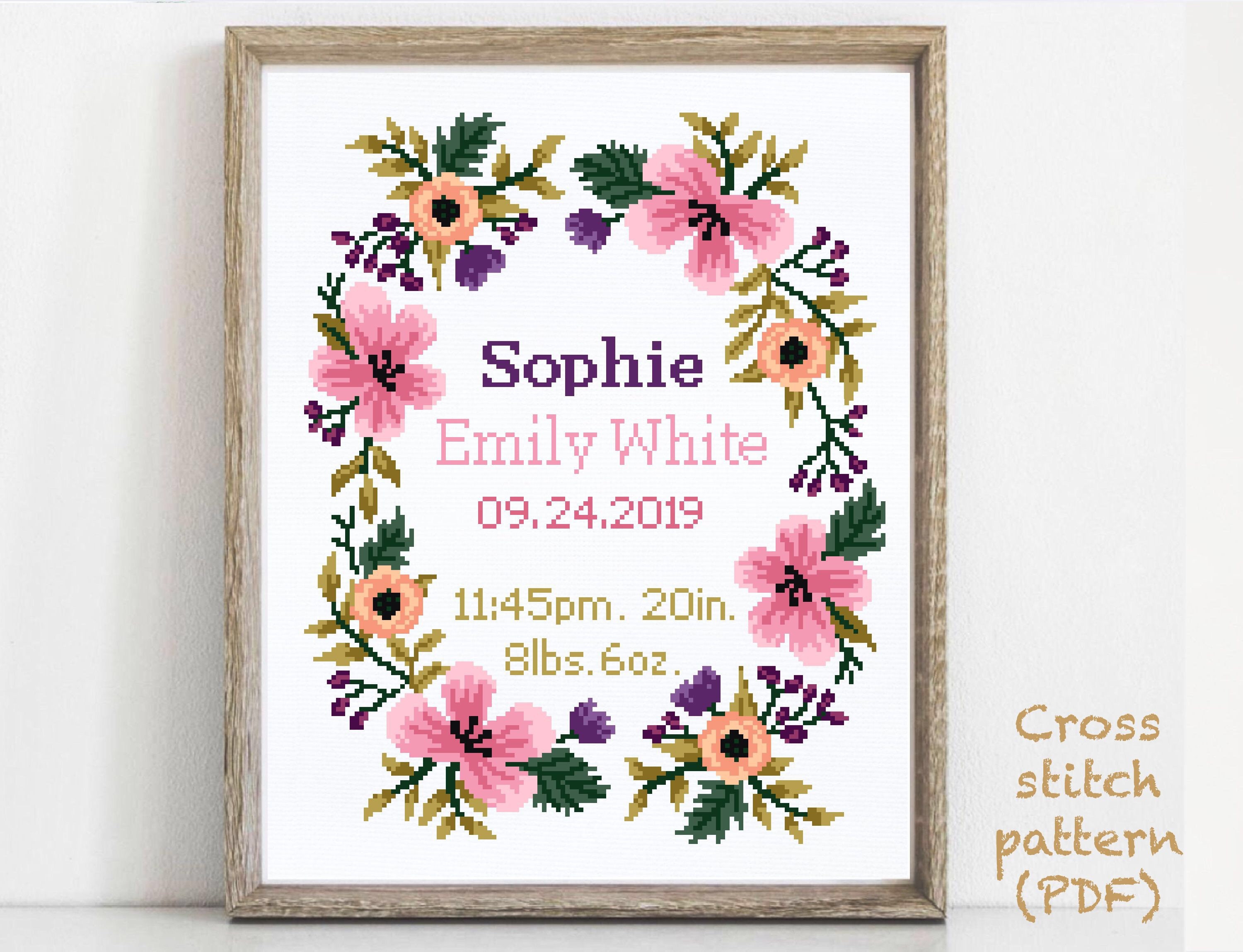 Baby Birth Announcement Modern Cross Stitch Pattern, Boy Girl Nursery ...