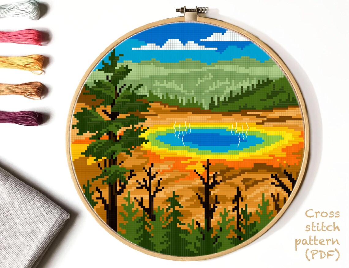 Yellowstone National Park Modern Cross Stitch Pattern Nature - Etsy