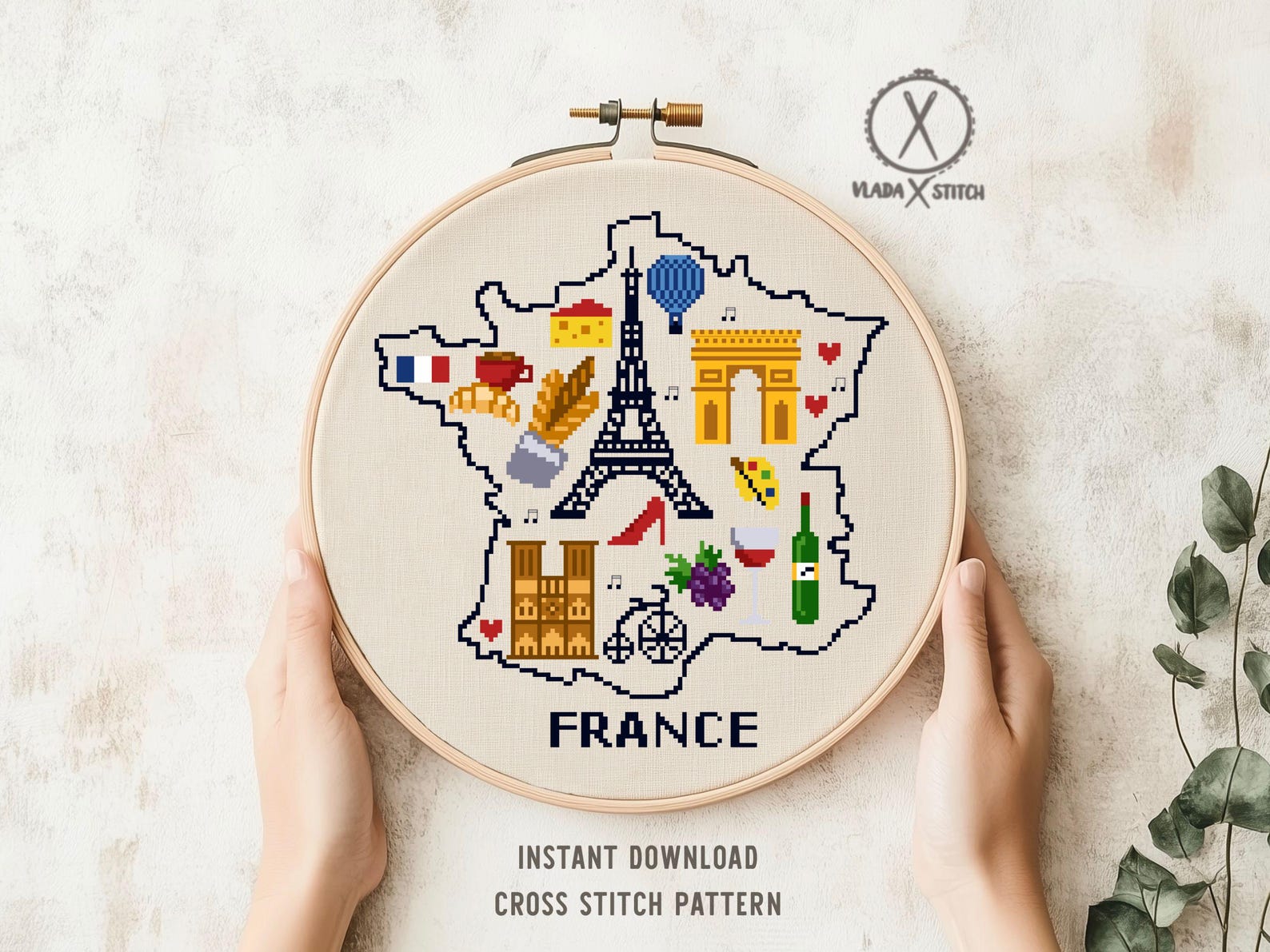 France Silhouette Cross Stitch Pattern, Modern Hoop Art (PDF Download ...