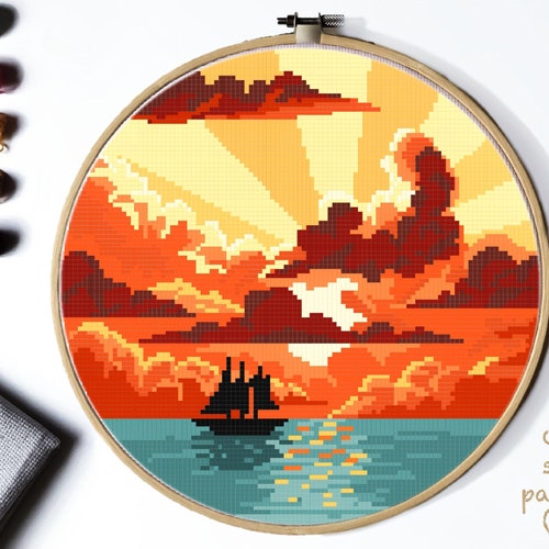 Landscape Modern Cross Stitch Pattern Nature Easy Counted | Etsy