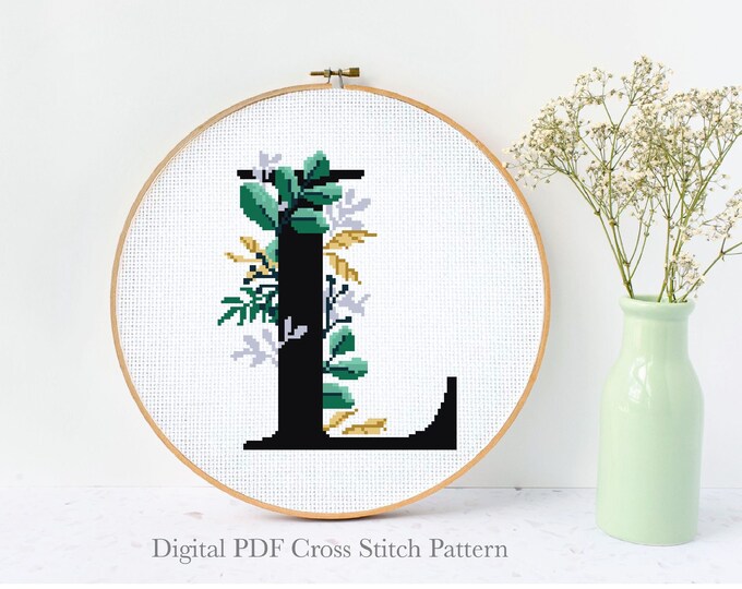 Letter L Floral Modern Cross Stitch Pattern Flower Counted - Etsy