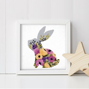Set of 3 Rabbits Floral Silhouettes Cross Stitch Pattern, Flower ...