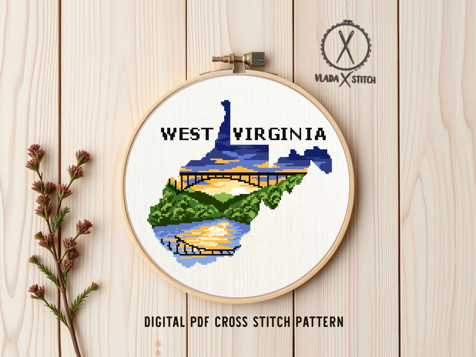 West Virginia Cross Stitch Pattern, Mountain Landscape (PDF Pattern - Etsy