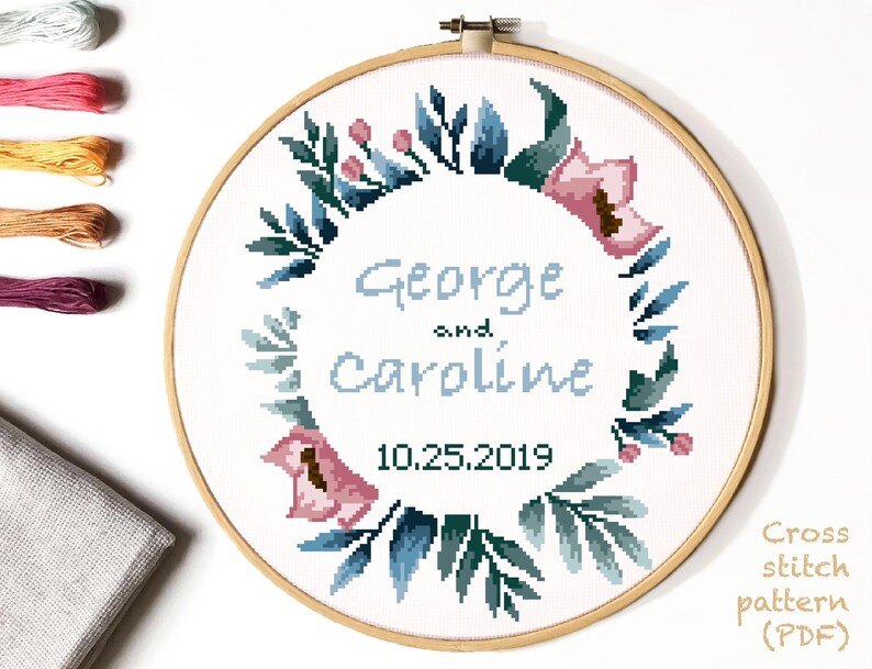 Wedding Modern Cross Stitch Pattern, Personalized Counted Cross Stitch ...