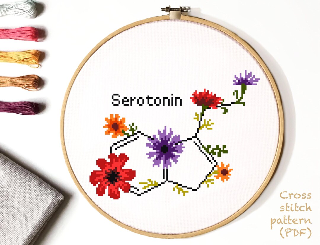Hormone Floral Cross Stitch Pattern Modern, Serotonin Flower, Atomic ...