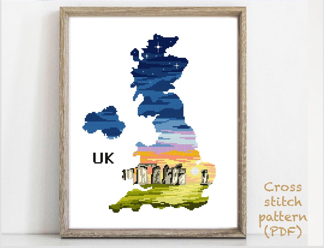 United Kingdom Modern Cross Stitch Pattern, Country, Nature, Stonehedge ...