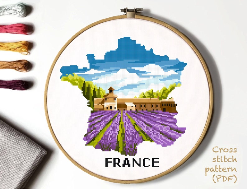 France Modern Cross Stitch Pattern Lavender Nature Easy - Etsy