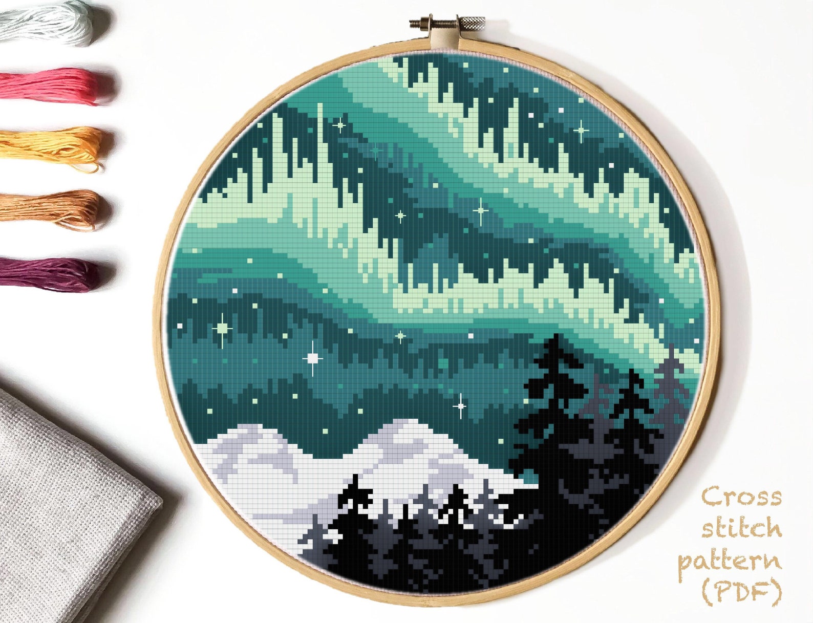 Northern Lights Modern Cross Stitch Pattern nature counted | Etsy