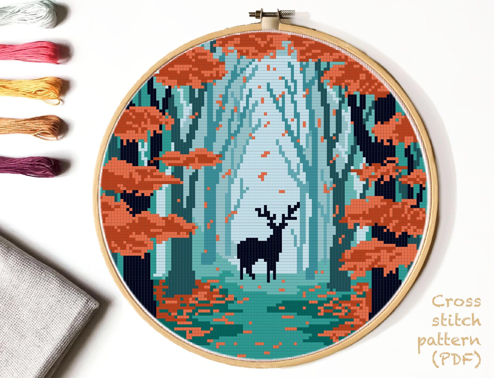 Autumn Forest Modern Cross Stitch Pattern Landscape Counted | Etsy