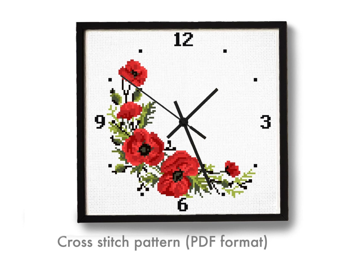 Clock Modern Cross Stitch Pattern Cross Stitch Flowers - Etsy
