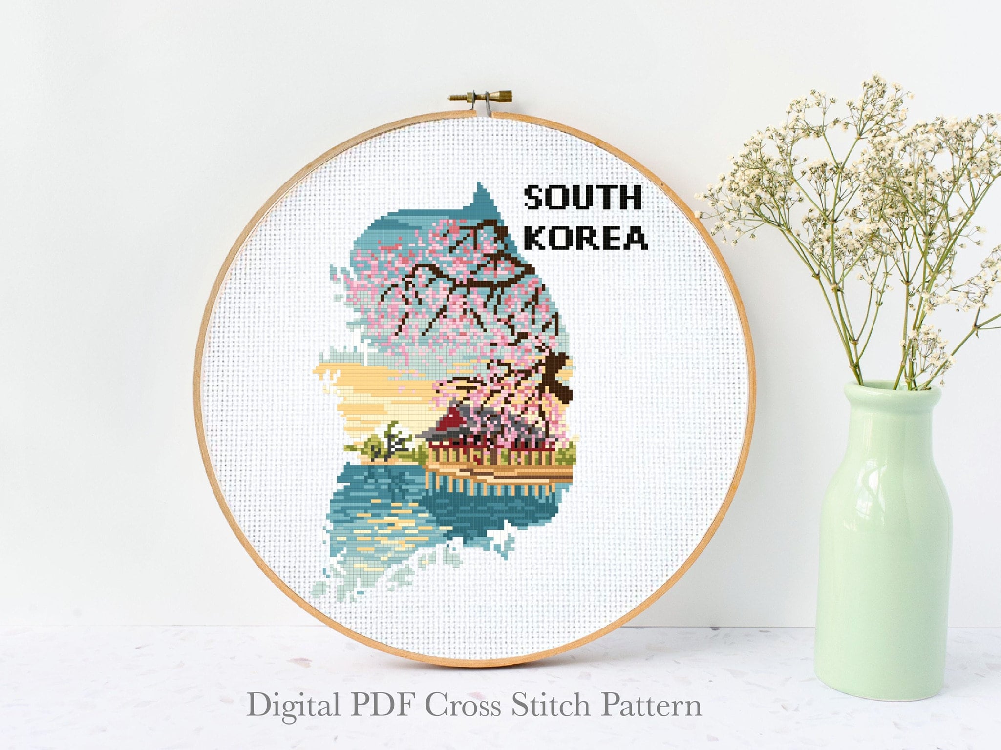 Silhouette South Korea Modern Cross Stitch Pattern Country - Etsy