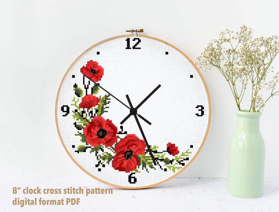 Clock Modern Cross Stitch Pattern Cross Stitch Flowers - Etsy