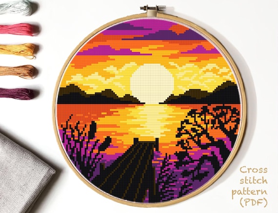 Sunset Cross Stitch Pattern Landscape Counted Cross Stitch | Etsy