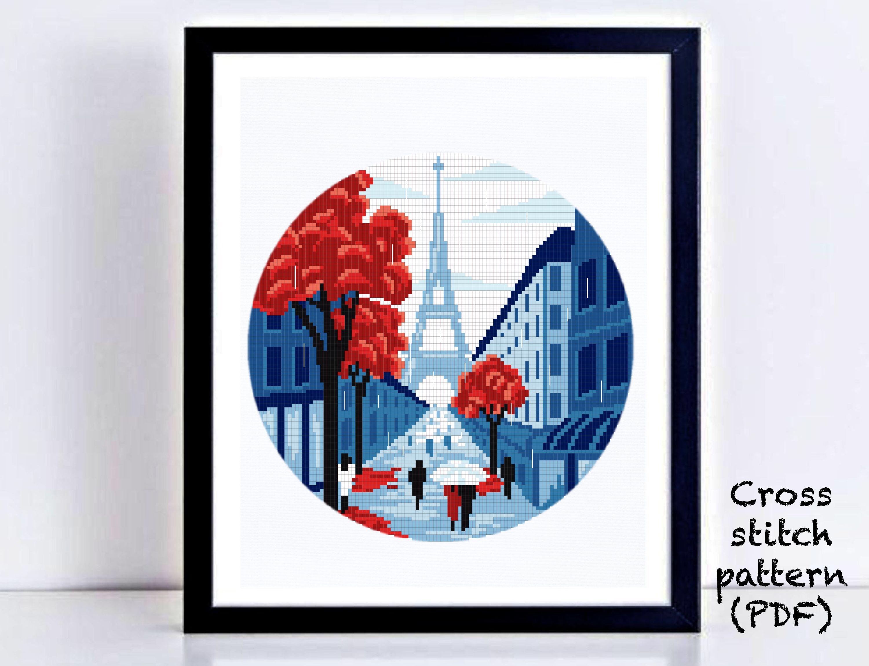 Autumn Paris Modern Cross Stitch Pattern nature Landscape | Etsy
