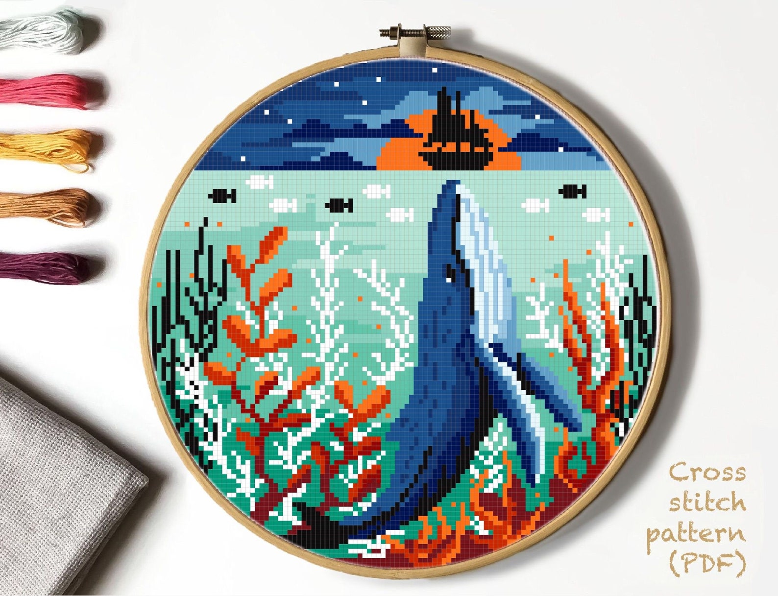 Ocean Modern Cross Stitch Pattern Whale Instant Download PDF - Etsy