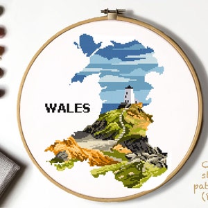 Wales Modern Cross Stitch Pattern, Great Britain, Country, Landscape ...